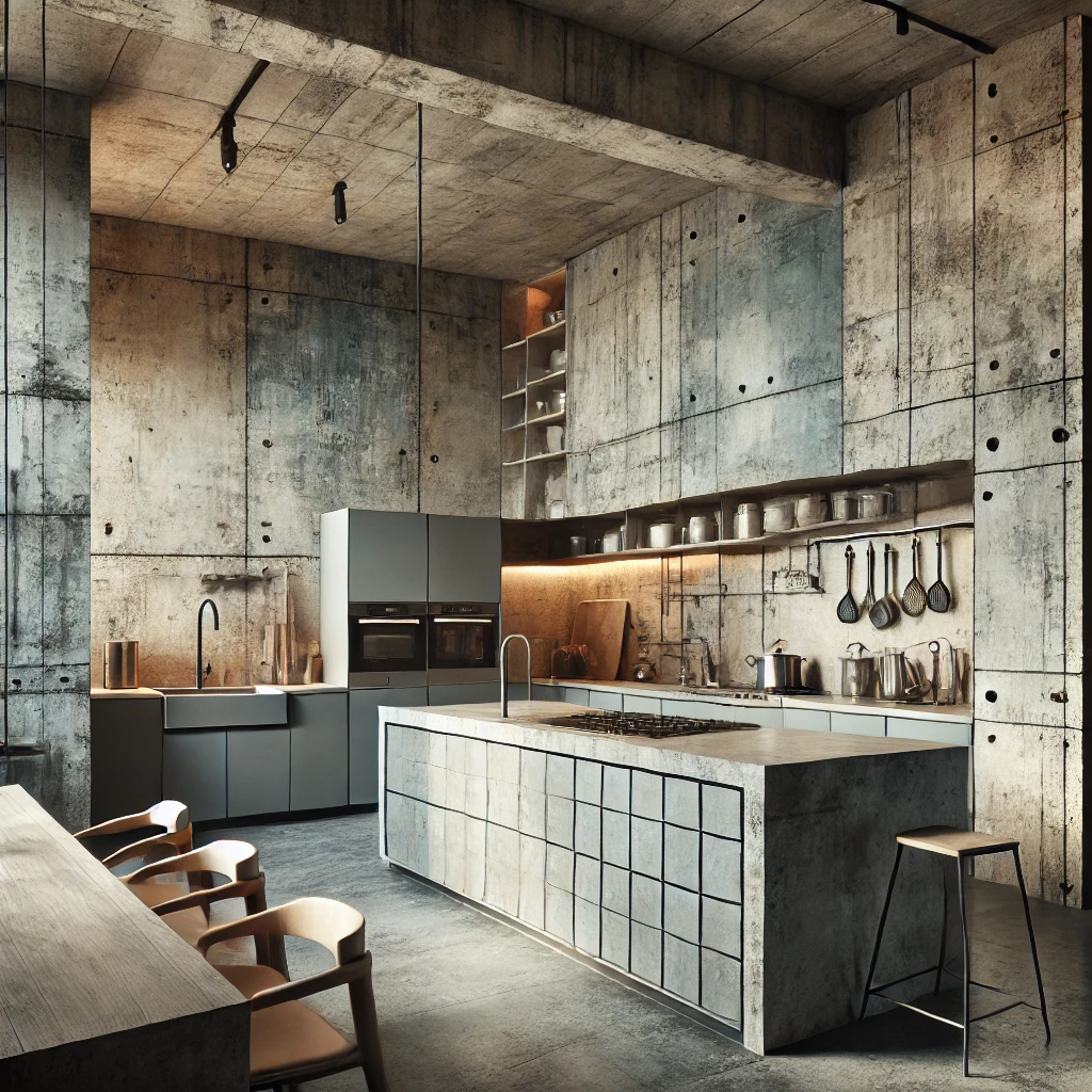 Brutalism Tarzında Mutfak - Yapay Zeka ve DALL-E Sanatı - Bilgegüç