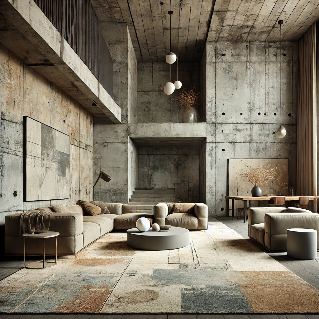 Brutalism Tarzında Salon - Yapay Zeka ve DALL-E Sanatı - Bilgegüç