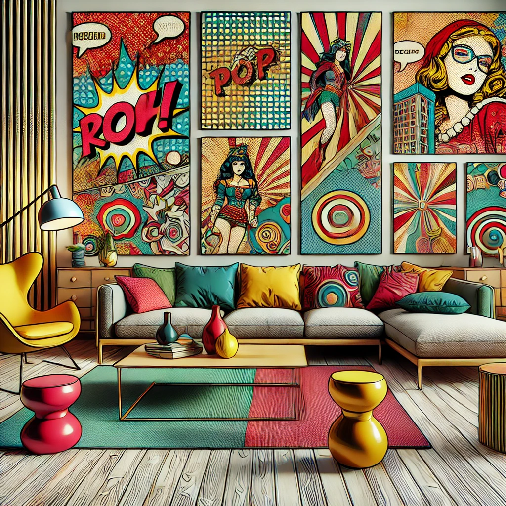 Pop Art Tarzında Salon - Yapay Zeka ve DALL-E Sanatı - Bilgegüç